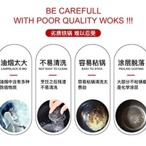 SERENITA Chinese 100% Hand Hammered Iron Woks Stir Fry Pans, Non-stick, No Coating, Less Oil, Black Seasoned Wooden handle (Pro-30cm)