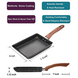 RUIBOLU Tamagoyaki Egg Pan/Japanese Omelette Pan/Square Egg Frying Pan/Non-stick Omelette Pan/Egg Roll Pan, 6"x 8"Rectangle Frying Pan,Stay Cool Wood Handle Tamago Pan (BLACK)