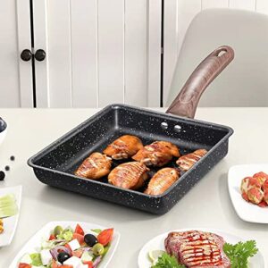 RUIBOLU Tamagoyaki Egg Pan/Japanese Omelette Pan/Square Egg Frying Pan/Non-stick Omelette Pan/Egg Roll Pan, 6"x 8"Rectangle Frying Pan,Stay Cool Wood Handle Tamago Pan (BLACK)