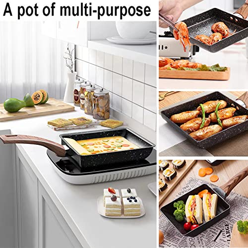 RUIBOLU Tamagoyaki Egg Pan/Japanese Omelette Pan/Square Egg Frying Pan/Non-stick Omelette Pan/Egg Roll Pan, 6"x 8"Rectangle Frying Pan,Stay Cool Wood Handle Tamago Pan (BLACK)