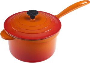 le creuset enameled cast-iron 1-1/4-quart iron handle precision pour saucepan, flame