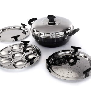 Vinod Multi Kadhai (Hard Anodized) - Idli Maker, Dhokla Maker, 26 cm Kadai