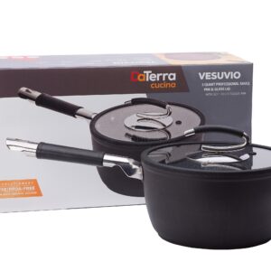 Vesuvio Ceramic Coated Nonstick Induction Compatible Sauce Pan, 2.6 Quart | Heat Resistant Silicone Handle | Durable, High Heat Aluminum Base with No PTFE, PFOA, Lead | Oven Safe | Made In Italy