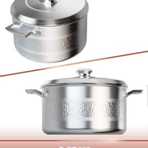 Dalstrong Stock Pot - 8 Quart - The Avalon Series - 5-Ply Copper Core Cookware - Cooking Pot - Hammered Finish Sauce Pot - Premium Silver Pots and Pans - Dutch Oven Pot with Lid & Pot Protector