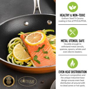 GOTHAM STEEL Nonstick Frying Pan, Copper Cast 11” Ceramic Frying Pan with Ultra Durable Mineral & Diamond Coating, Egg Pan & Omelette Pan Nonstick, Stay Cool Handle, Toxin Free, Dishwasher Safe