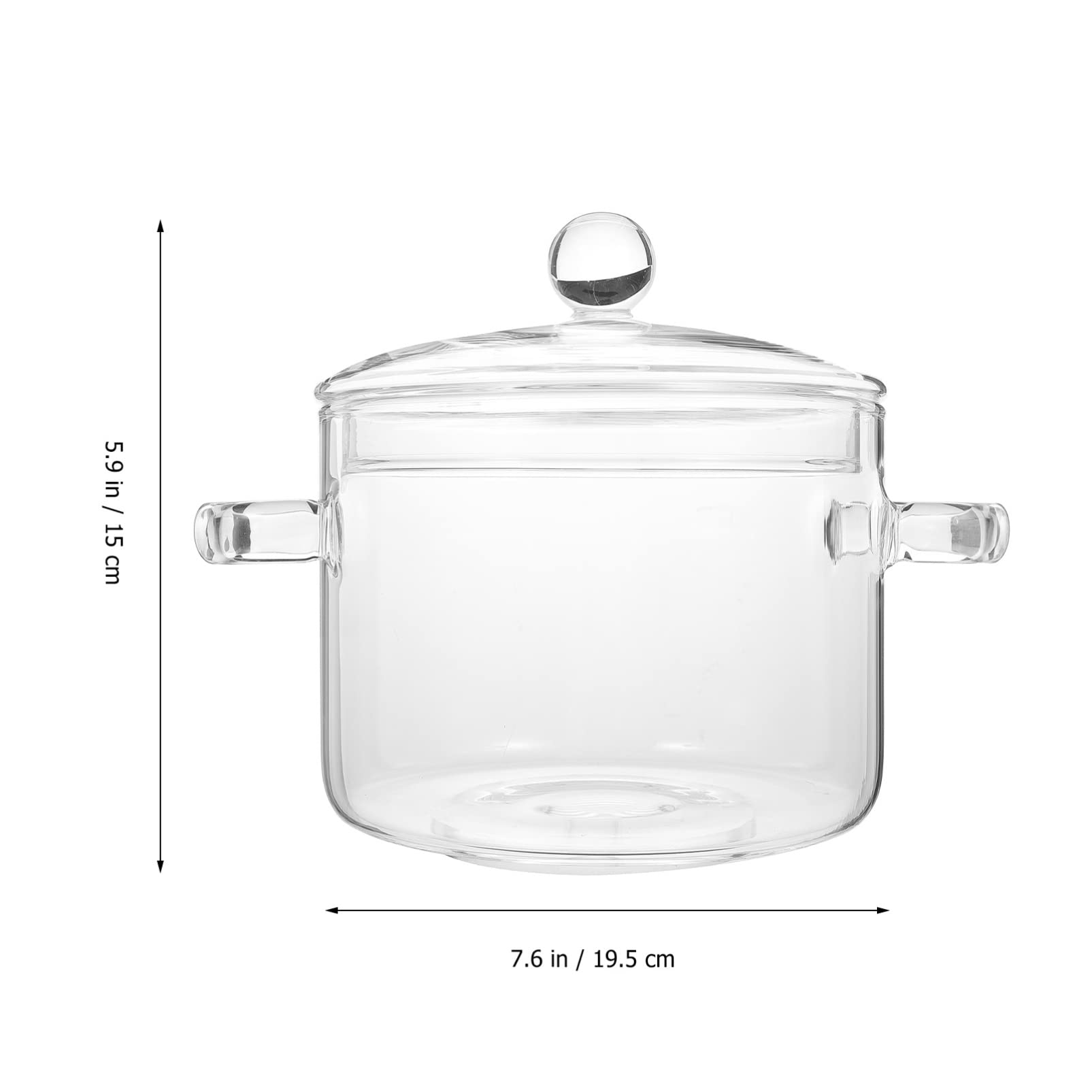 Yardwe Glass Cooking Pot- 1.35L Heat- Resistant Borosilicate Glass Two- eared Instant Noodle frying pans for Pasta Noodle, Soup, Tea Transparent