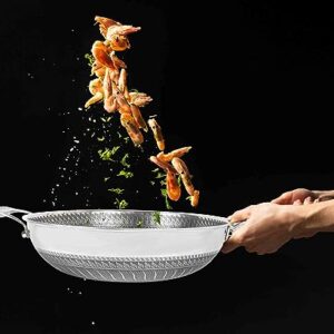 AUDANNE Wok Pans with Lid, 12.6 inch Large Stainless Steel Honeycomb Skillet with Handle - PFAS & PFOA Free, Induction Cooking Fry Woks, Black 12.6"