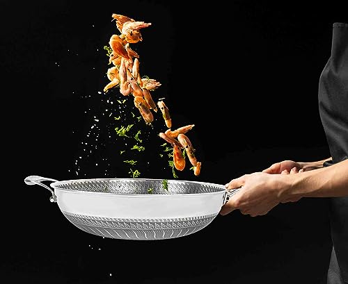 AUDANNE Wok Pans with Lid, 12.6 inch Large Stainless Steel Honeycomb Skillet with Handle - PFAS & PFOA Free, Induction Cooking Fry Woks, Black 12.6"