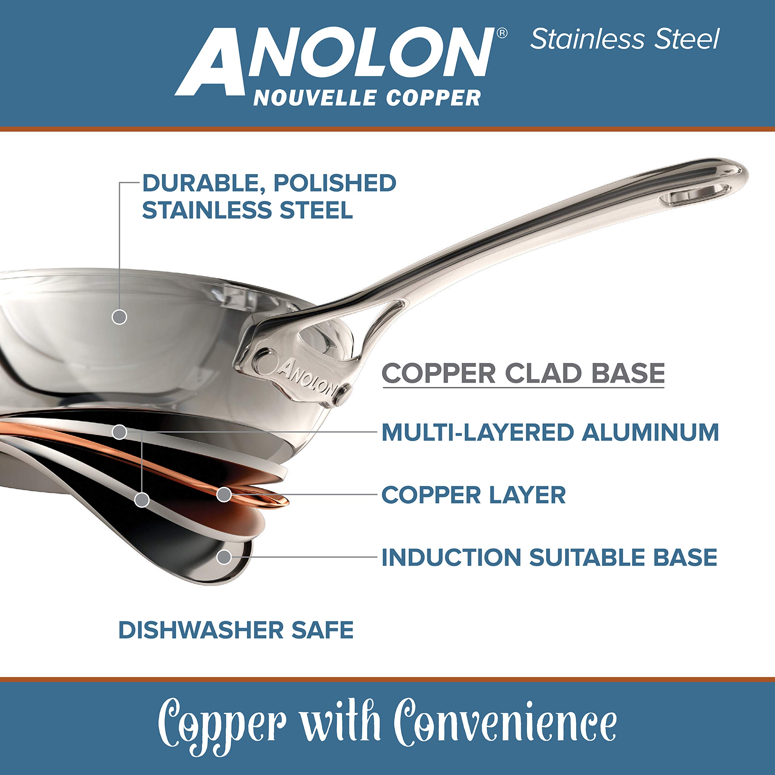 Anolon Nouvelle Stainless Steel Sauce Pan/Saucepan with Lid, 3.5 Quart, Silver