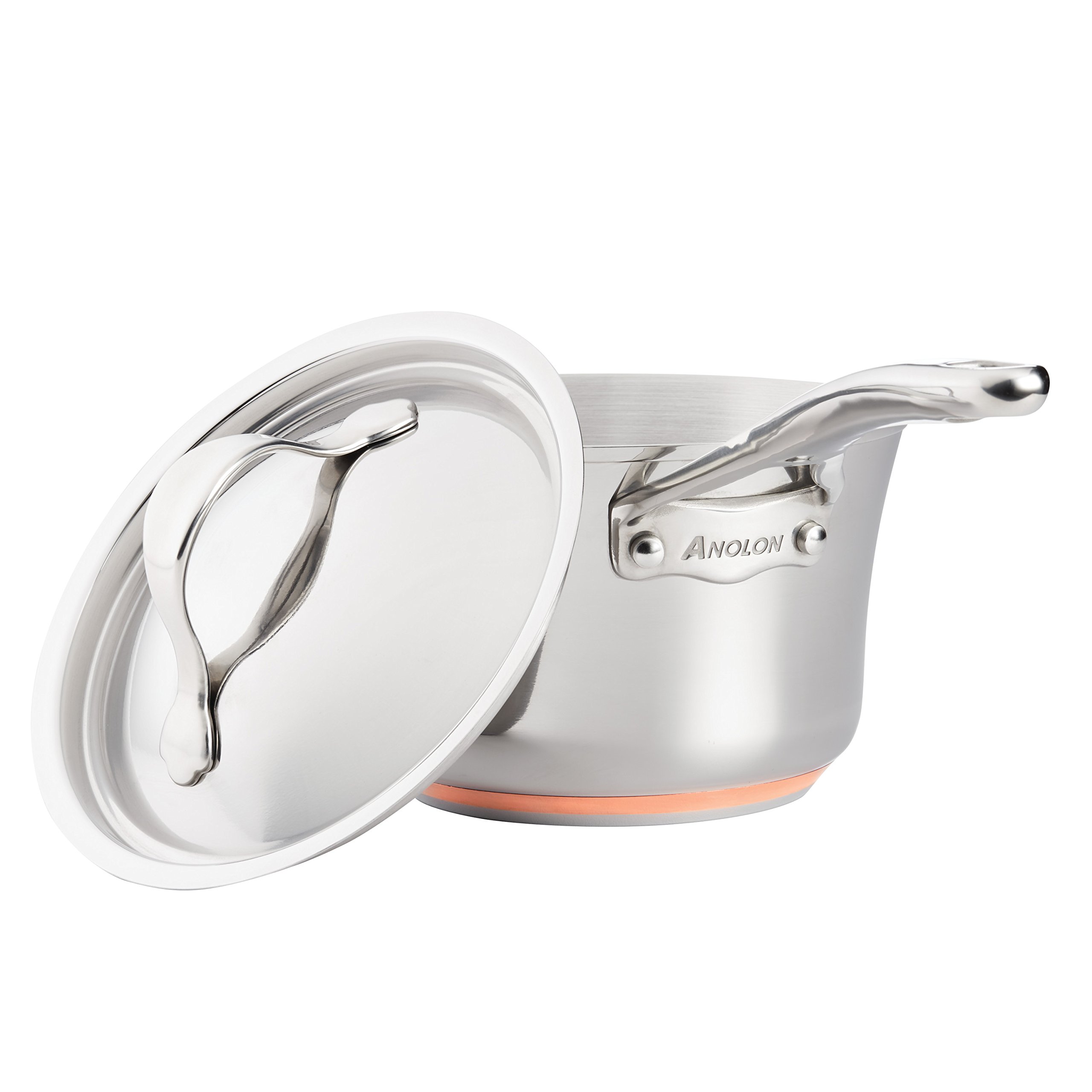 Anolon Nouvelle Stainless Steel Sauce Pan/Saucepan with Lid, 3.5 Quart, Silver