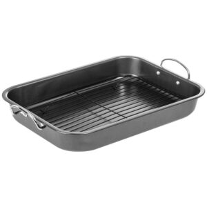 imperial home carbon steel roasting pan with flat rack, roaster with baking rack, nonstick pan, deep lasagna pan, pans for cooking, baking pans, cooking pan, dishwasher safe cookware