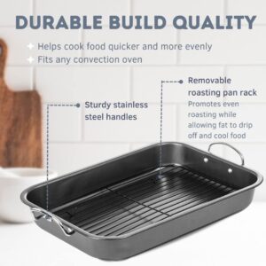 Imperial Home Carbon Steel Roasting Pan with Flat Rack, Roaster with Baking Rack, Nonstick Pan, Deep Lasagna Pan, Pans for Cooking, Baking Pans, Cooking Pan, Dishwasher Safe Cookware