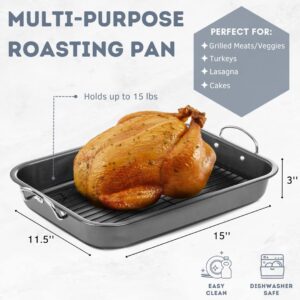 Imperial Home Carbon Steel Roasting Pan with Flat Rack, Roaster with Baking Rack, Nonstick Pan, Deep Lasagna Pan, Pans for Cooking, Baking Pans, Cooking Pan, Dishwasher Safe Cookware