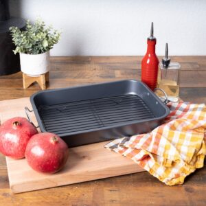 Imperial Home Carbon Steel Roasting Pan with Flat Rack, Roaster with Baking Rack, Nonstick Pan, Deep Lasagna Pan, Pans for Cooking, Baking Pans, Cooking Pan, Dishwasher Safe Cookware