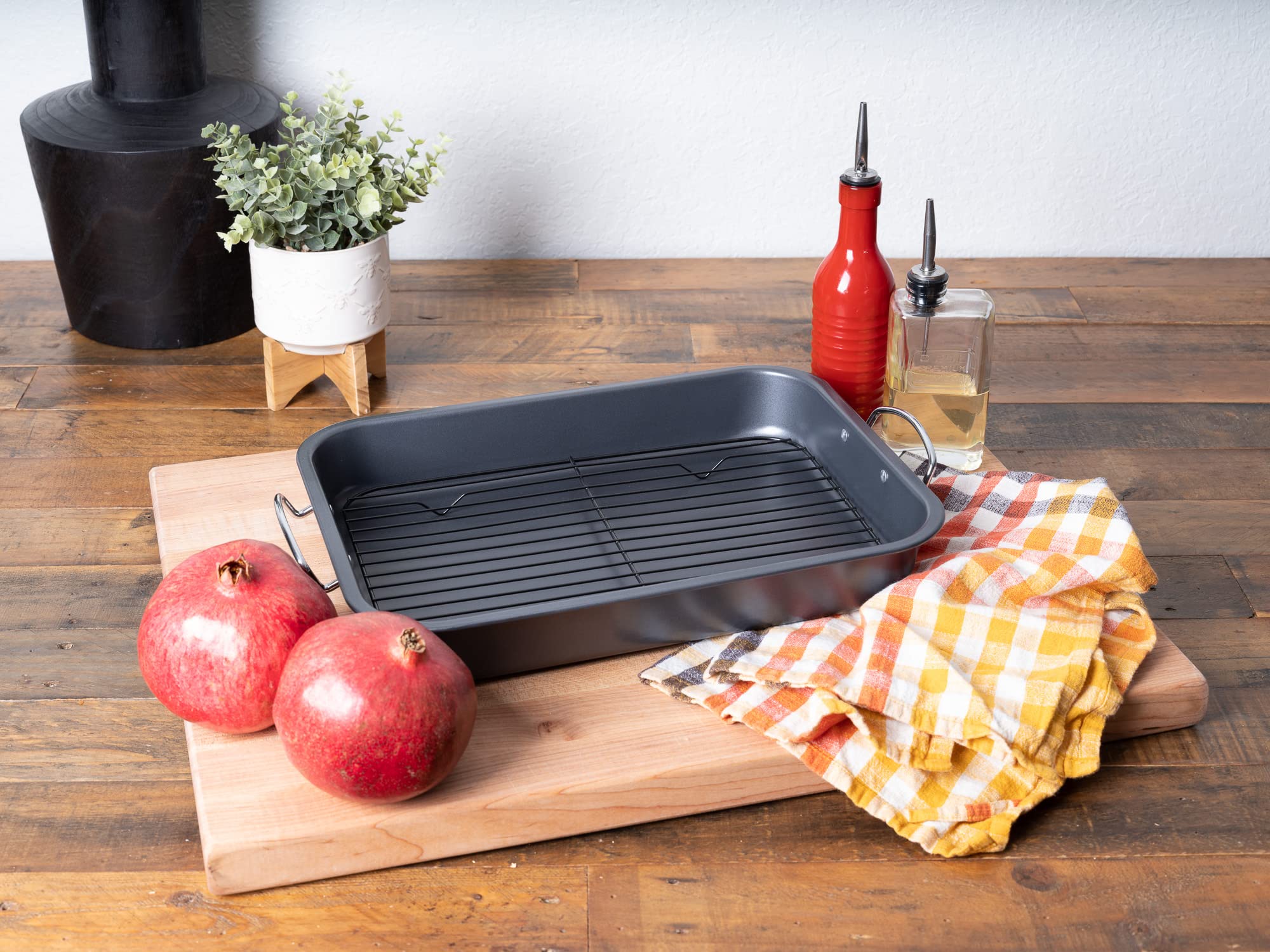 Imperial Home Carbon Steel Roasting Pan with Flat Rack, Roaster with Baking Rack, Nonstick Pan, Deep Lasagna Pan, Pans for Cooking, Baking Pans, Cooking Pan, Dishwasher Safe Cookware