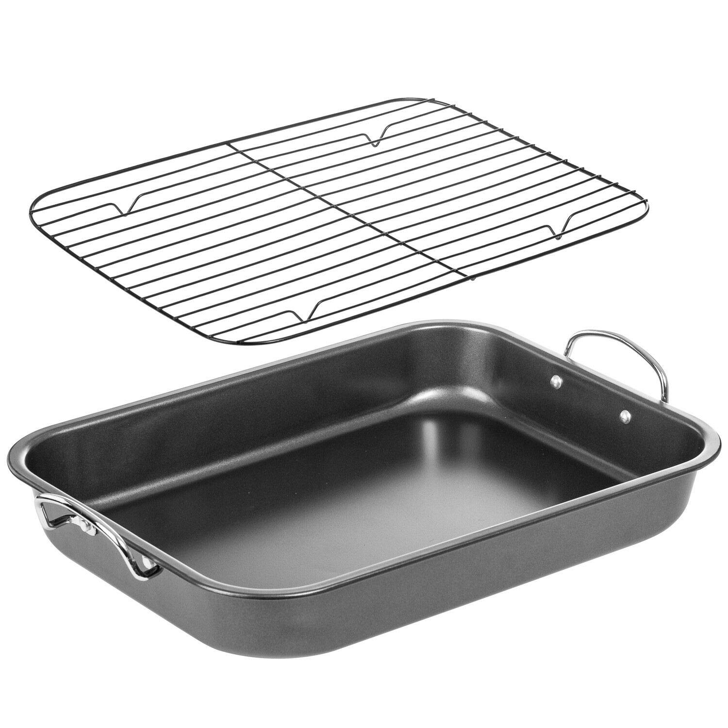 Imperial Home Carbon Steel Roasting Pan with Flat Rack, Roaster with Baking Rack, Nonstick Pan, Deep Lasagna Pan, Pans for Cooking, Baking Pans, Cooking Pan, Dishwasher Safe Cookware