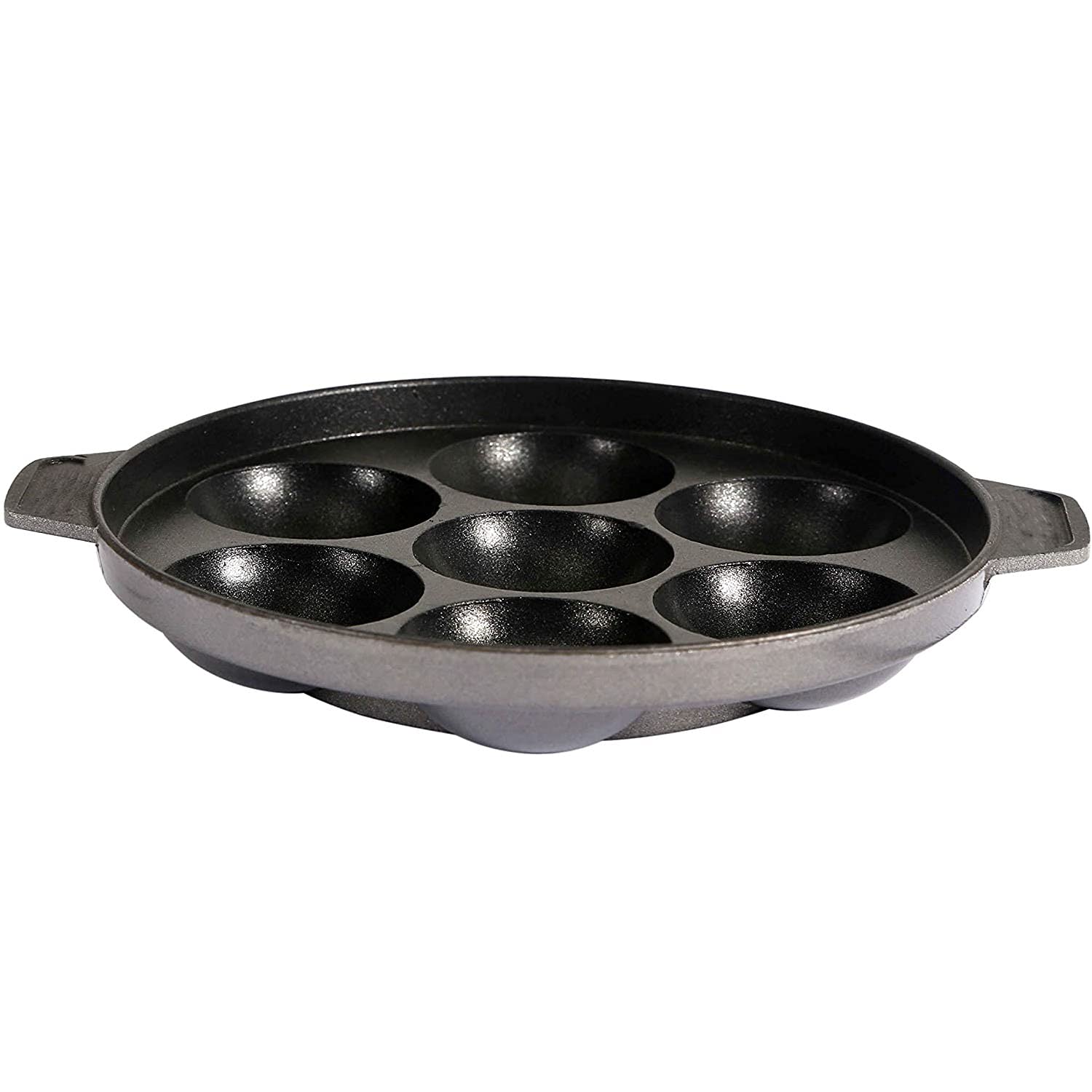 DBY Appam Patra Paniyaral Non-Stick Paniyaram Paniyarakkal Aebleskiver Pan with Stainless Steel Lid 7 Balls