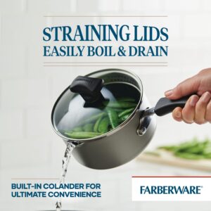 Farberware Cookstart DiamondMax Nonstick Straining Saucepan, Dishwasher Safe, 1 Quart, Silver