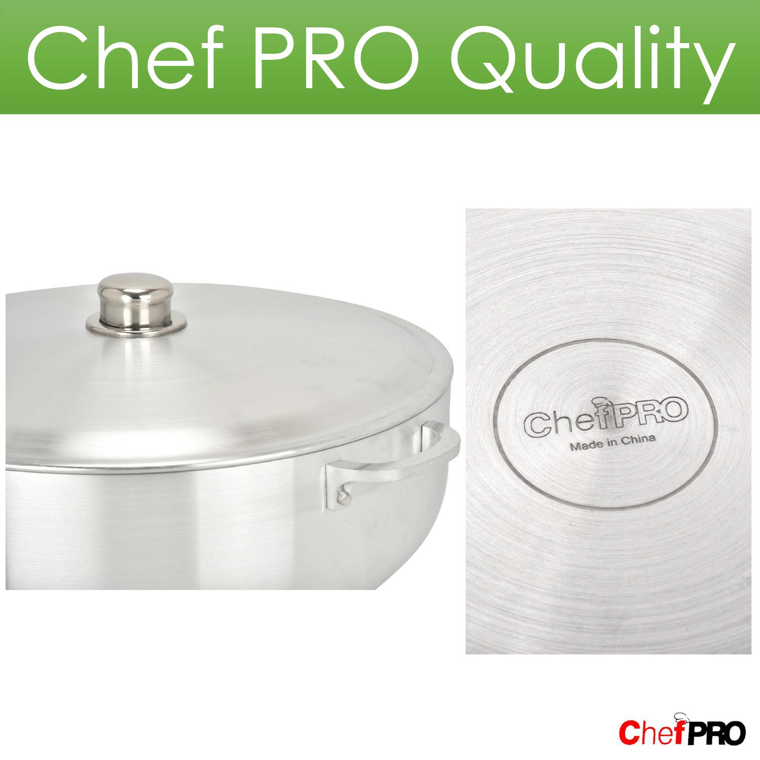 ALUMINUM CALDERO STOCK POT by Chef Pro, Aluminum, Superior Cooking Performance for Even Heat Distribution, Perfect For Serving Large and Small Groups, Riveted Handles, Commercial Grade (1.9 Quart)