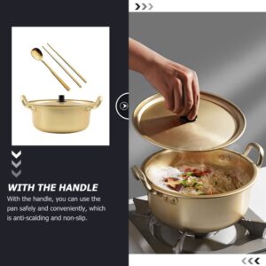 OUNONA Korean Food Ramen Noodle Pot:Hot Shin Ramyun Aluminum Pot with Lid Spoon and Chopsticks Ramyun Cooker for Cooking, Soup, Pasta