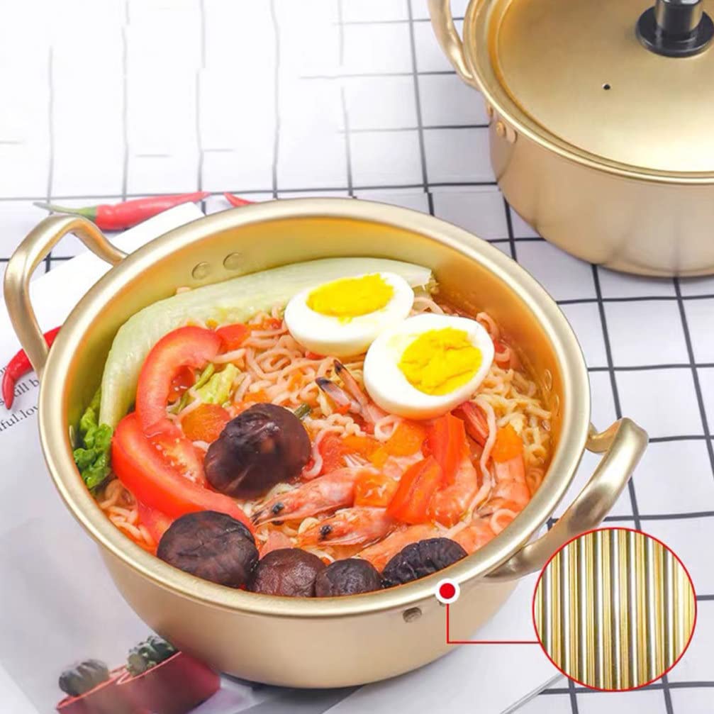 OUNONA Korean Food Ramen Noodle Pot:Hot Shin Ramyun Aluminum Pot with Lid Spoon and Chopsticks Ramyun Cooker for Cooking, Soup, Pasta