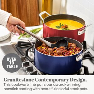 Granitestone Diamond 5 Qt Nonstick Stock Pot Soup Pot Pasta Pot Stew Pot with Tempered Glass Lid-Oven & Dishwasher Safe-100% PFOA FREE - Red