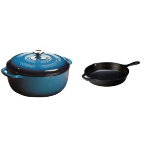 lodge ec7d33 enameled cast iron dutch oven, 7.5-quart, caribbean blue & l8sk3 10-1/4-inch pre-seasoned skillet