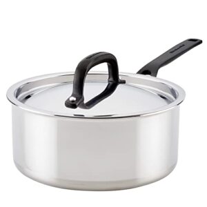 kitchenaid 5-ply clad polished stainless steel saucepan with lid, 3 quart