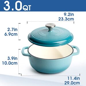 NUTRIUPS Enameled Cast Iron Dutch Oven Pot with Lid Cast Iron Pot 3-Quart (Gradient Blue)