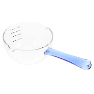 upkoch glass saucepan glass saucepan stovetop pot small milk pan soup pot cooking sauce pan with pour spout and handle for home kitchen restaurant 200ml blue