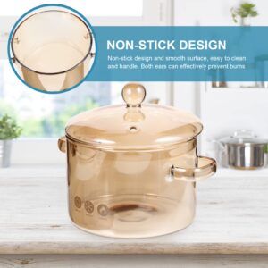 Vaguelly Glass Pot, Clear Glass Cooking Pot Saucepan with Lid, 1500mL Simmer Pot Stew Pot Microwave Stove and Dishwasher Safe Double-Handle Cookware for Milk Pasta Noodles Soup, Amber