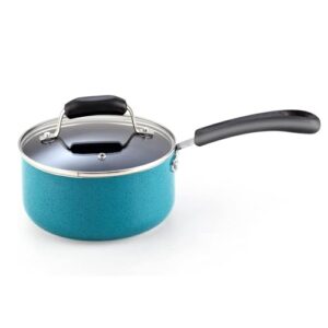 cook n home nonstick saucepan with glass lid 1.5 qt, non-stick cookware sauce pan multi-purpose cooking pot, induction compatible, turquoise