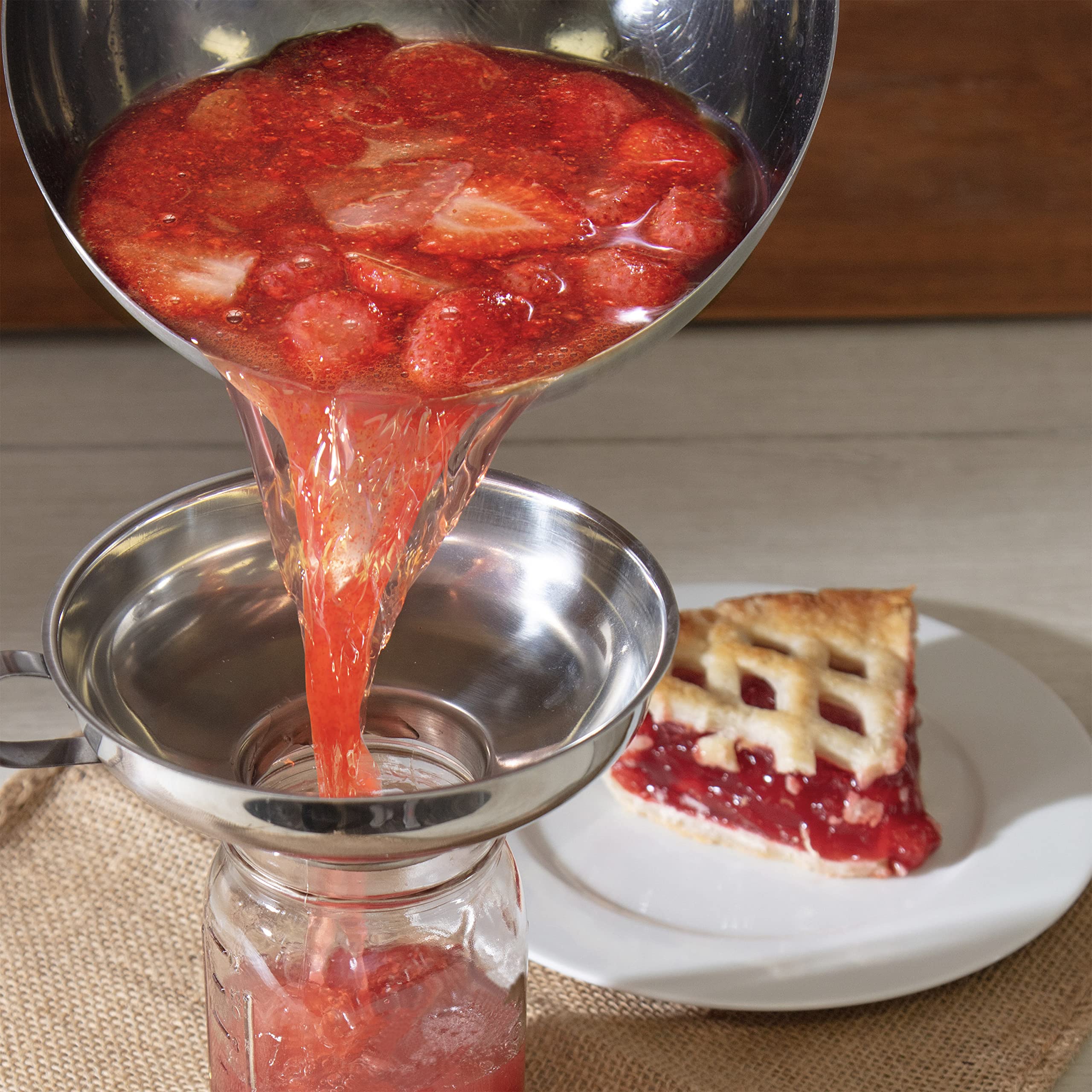 2 Gallon Stainless Steel Maslin Jam Pan, 8 Quarts- Pot includes Strainer Funnel Side Handle Pouring Spout- Graduated Concise Measuring Lines- Make Berry Jellies Jams Marmalades Sauce for Holiday Pies