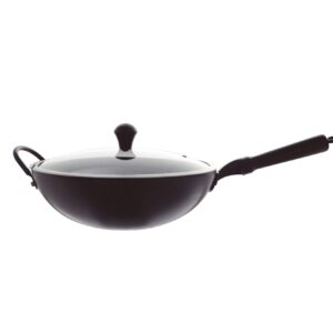 JIA Carbon Steel Companion Wok with Lid - 32CM, Black