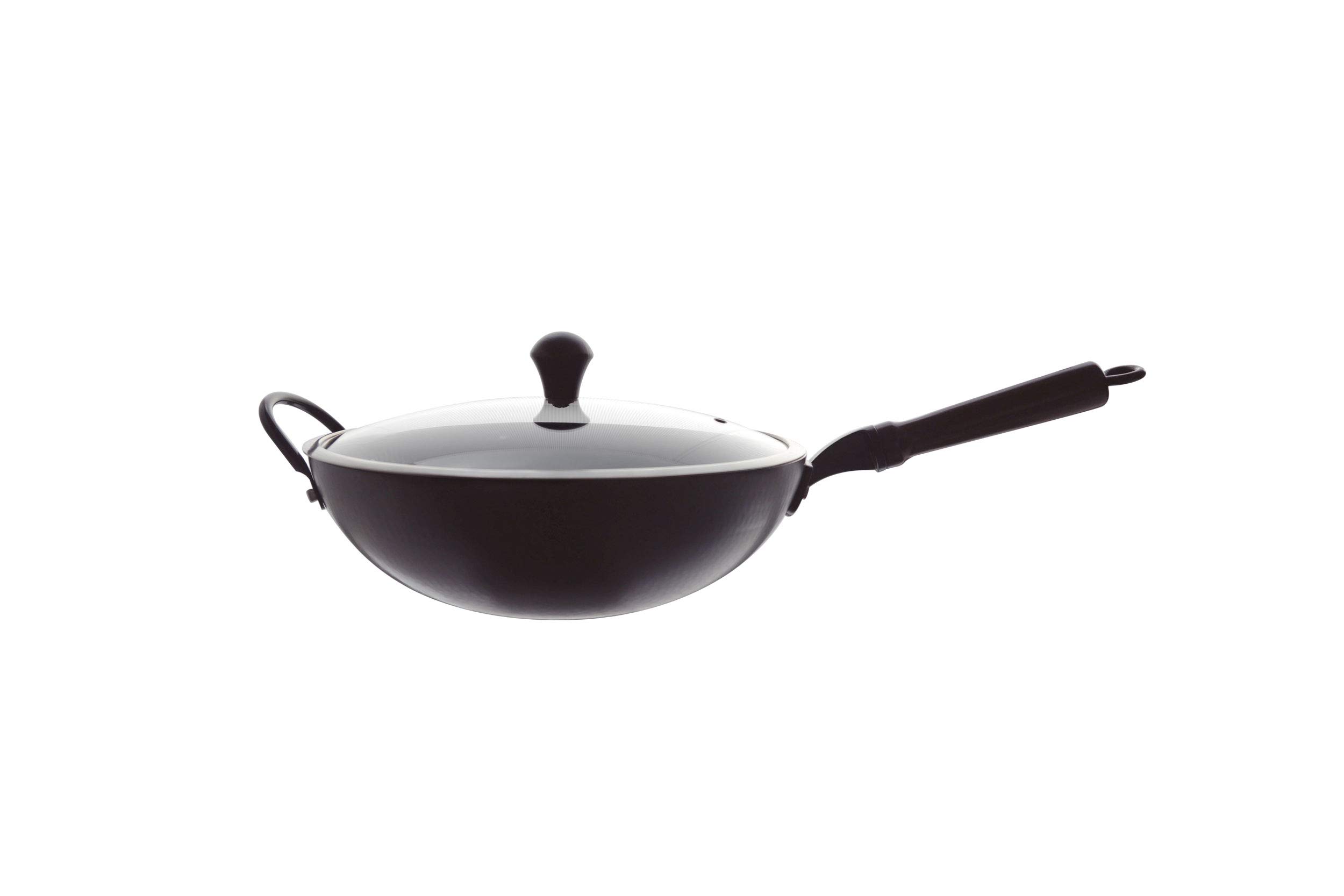 JIA Carbon Steel Companion Wok with Lid - 32CM, Black