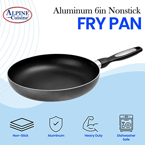 Alpine Cuisine Fry Pan 6-Inch Nonstick Coating Gray, Frying Pans Nonstick for Stove with Stay Cool & Comfortable Handle, Durable Nonstick Cookware, Ideal for Family