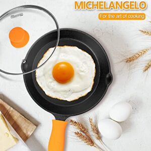 MICHELANGELO Cast Iron Skillet Set 8 Inch & 10 Inch &12 Inch, Preseasoned Cast Iron Skillets With Lid, Iron Skillets for Cooking with Silicone Handle & Scrapers, 8'' & 10" & 12"