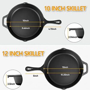 MICHELANGELO Cast Iron Skillet Set 8 Inch & 10 Inch &12 Inch, Preseasoned Cast Iron Skillets With Lid, Iron Skillets for Cooking with Silicone Handle & Scrapers, 8'' & 10" & 12"