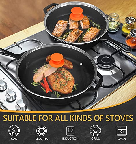 MICHELANGELO Cast Iron Skillet Set 8 Inch & 10 Inch &12 Inch, Preseasoned Cast Iron Skillets With Lid, Iron Skillets for Cooking with Silicone Handle & Scrapers, 8'' & 10" & 12"