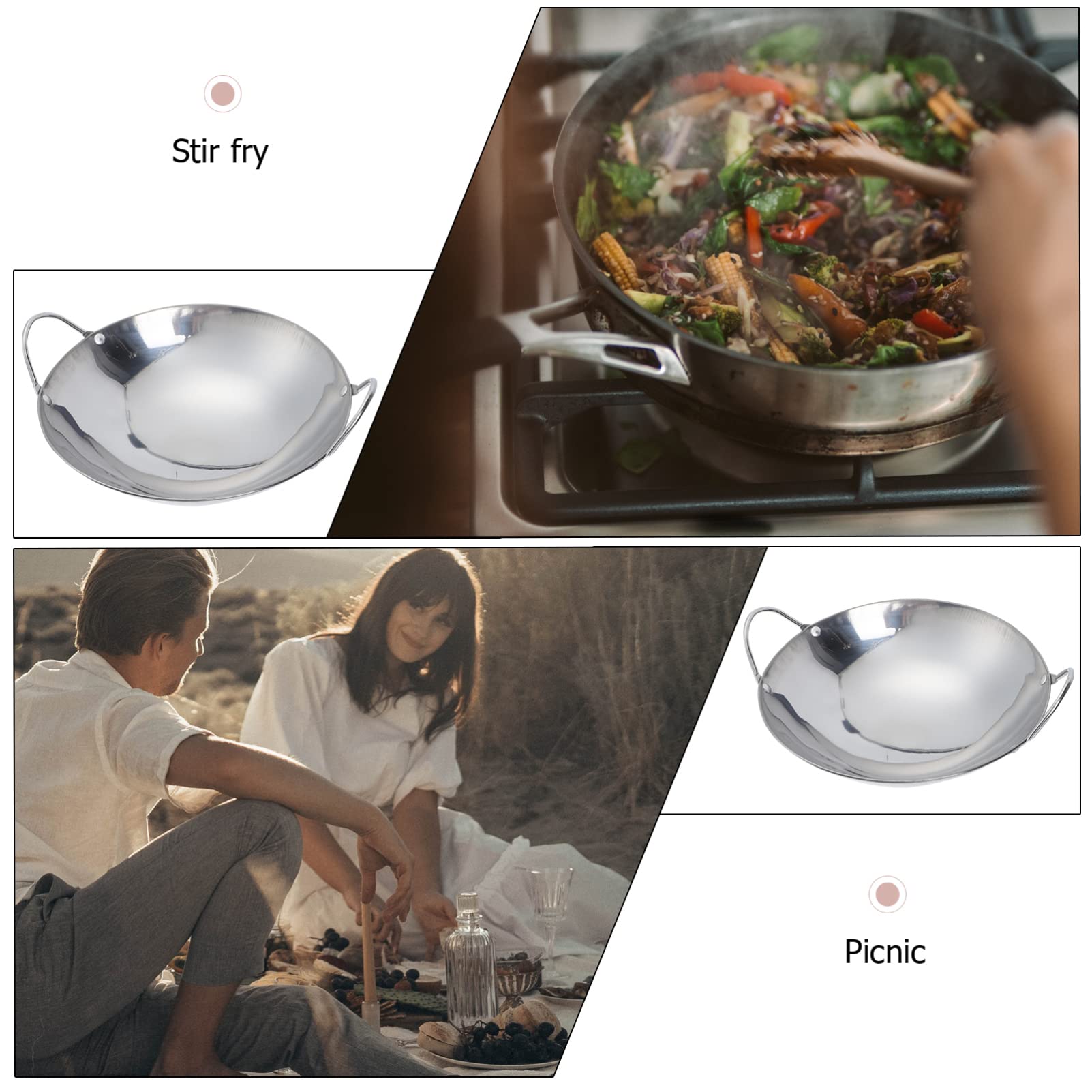 GANAZONO 9 Inches Wok Pan Stainless Steel Everyday Pan Non- Stick Stir Fry Pan Scratch Proof Cookware for Cooking Utensils Griddle and Hot Pot