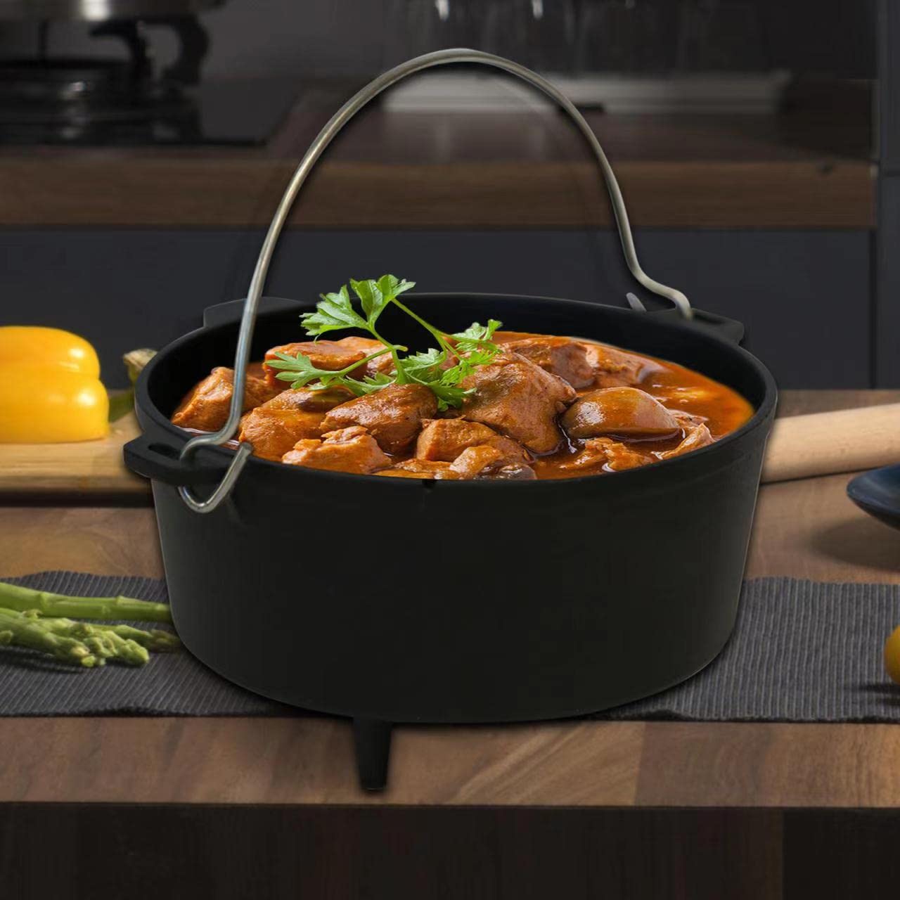 Keleday Dutch Oven 8 Quart Cast Iron Dutch Oven with Lid for Outdoors and Indoor Use Pre-Seasoned Camping Cookware Pot with Lid Large Dutch Oven for Frying Griddling Stewing