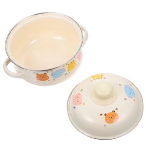 enamel stew pot soup bowl: decorative stew pot with handle lid cartoon soup pot baby food milk pot ceramic cookware for home kitchen cooking pot