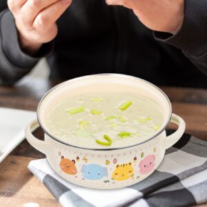 Enamel Stew Pot Soup Bowl: Decorative Stew Pot with Handle Lid Cartoon Soup Pot Baby Food Milk Pot Ceramic Cookware for Home Kitchen Cooking Pot