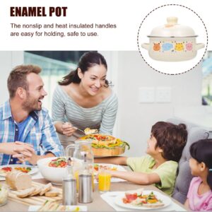 Enamel Stew Pot Soup Bowl: Decorative Stew Pot with Handle Lid Cartoon Soup Pot Baby Food Milk Pot Ceramic Cookware for Home Kitchen Cooking Pot