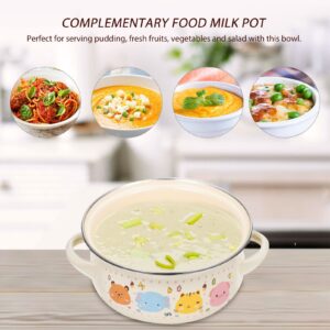 Enamel Stew Pot Soup Bowl: Decorative Stew Pot with Handle Lid Cartoon Soup Pot Baby Food Milk Pot Ceramic Cookware for Home Kitchen Cooking Pot