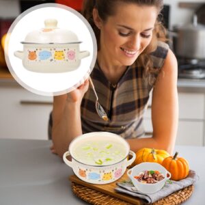 Enamel Stew Pot Soup Bowl: Decorative Stew Pot with Handle Lid Cartoon Soup Pot Baby Food Milk Pot Ceramic Cookware for Home Kitchen Cooking Pot