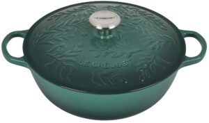 le creuset olive branch collection enameled cast iron signature soup pot with embossed lid, 5.25 qt., artichaut