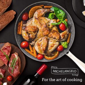 MICHELANGELO 8 Inch &10 Inch + 12 Inch Granite Frying Pan, Stone Skillets, Nonstick Frying Pan with Lid, Nonstick Stone Frying Pans with Non toxic Stone-Derived Coating