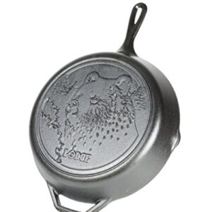 Lodge Wildlife Series-12 Inch Seasoned Cast Iron Skillet with Bear Scene and Assist Handle, 12", Black