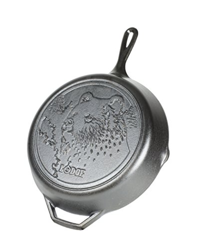 Lodge Wildlife Series-12 Inch Seasoned Cast Iron Skillet with Bear Scene and Assist Handle, 12", Black